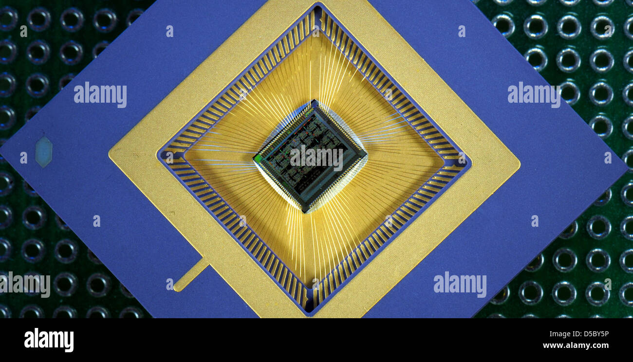 Via 120 tiny gold wires this micro chip "communicates" with his outside ...