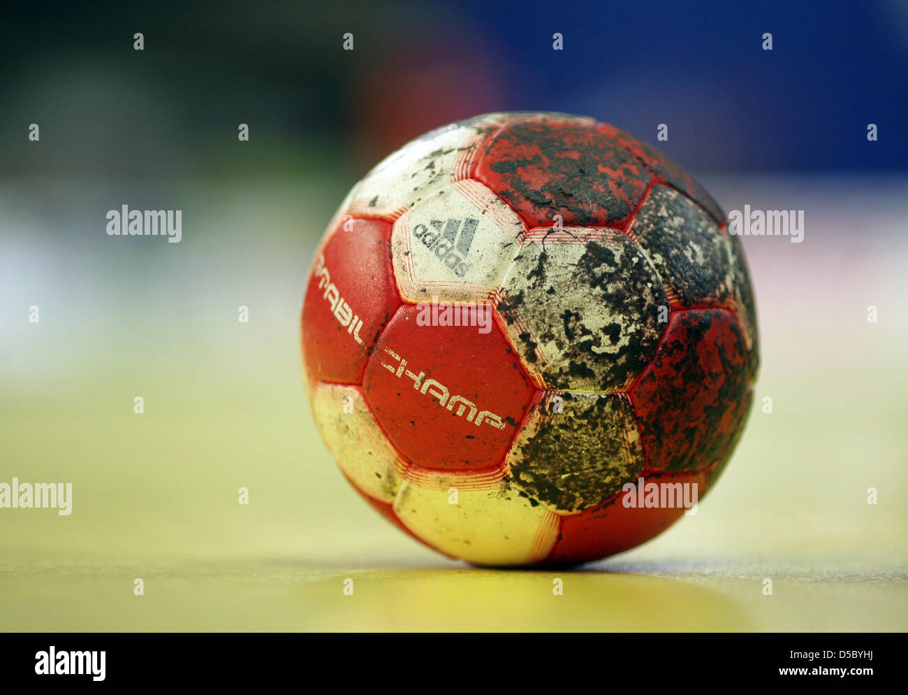 Close up shot of a ball lying on the pitch during the Handball European ...