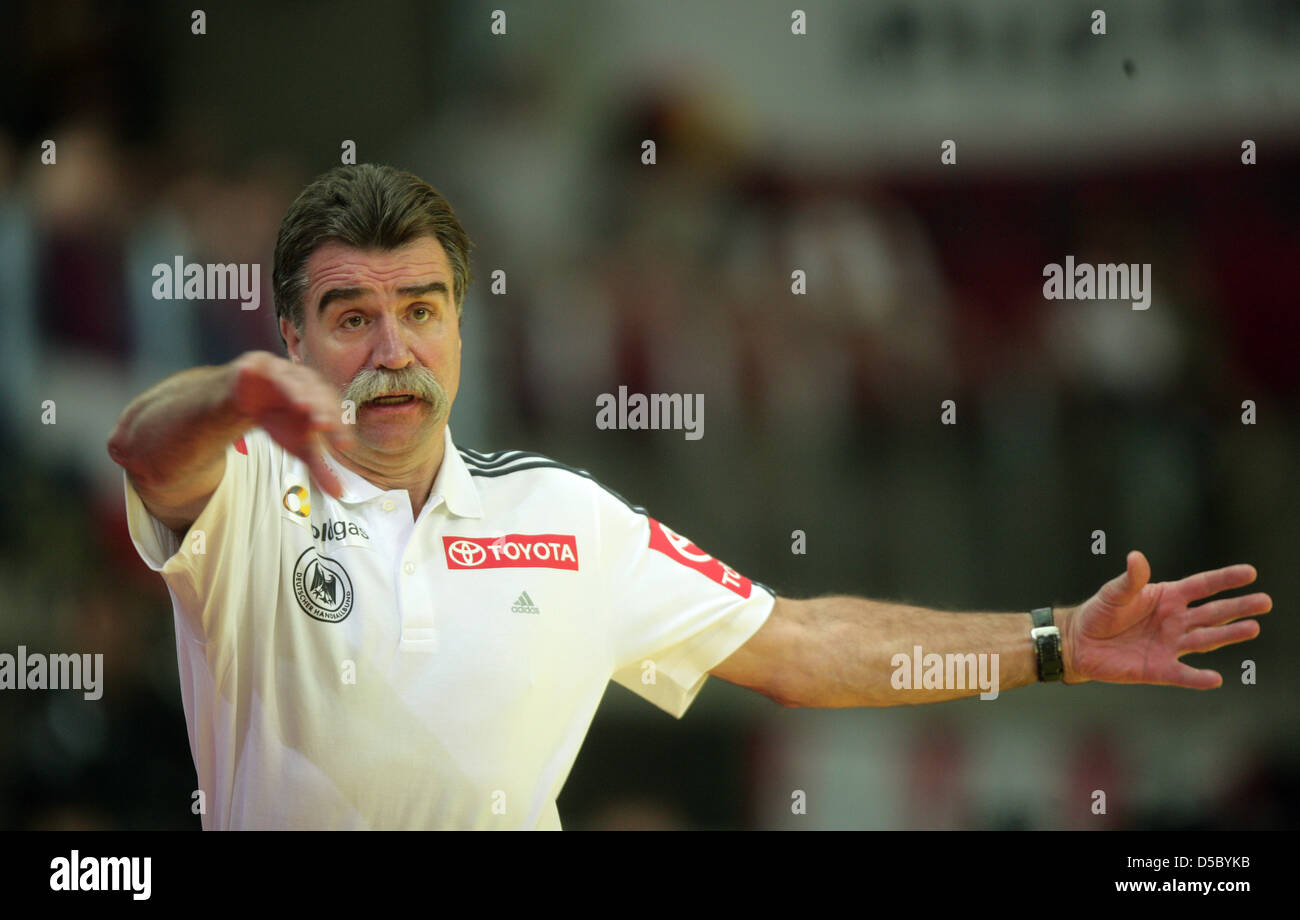 Heiner Brand, head coach of Germany's national team gestures at the ...