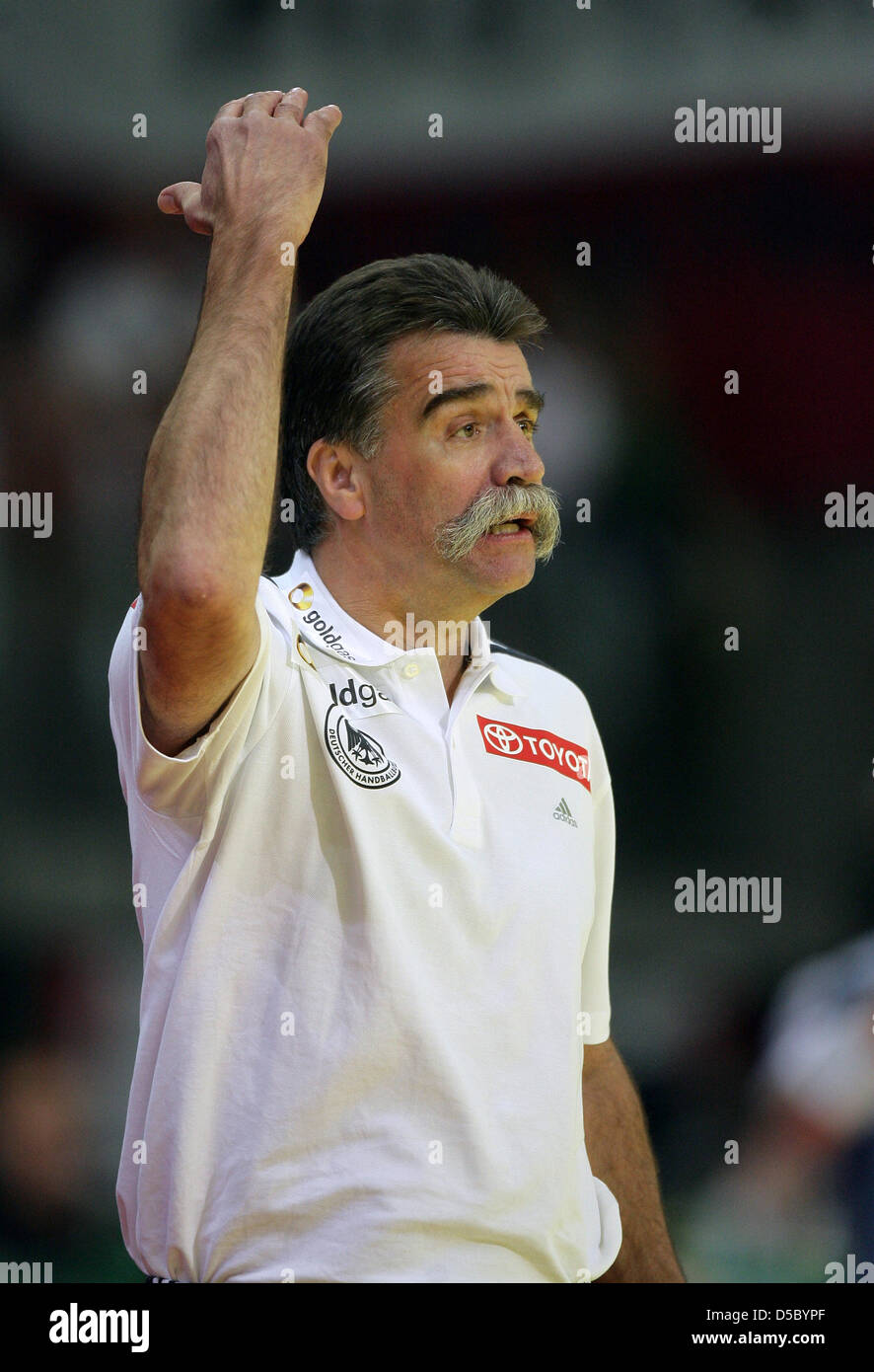 Heiner Brand, head coach of Germany's national team gestures on the ...