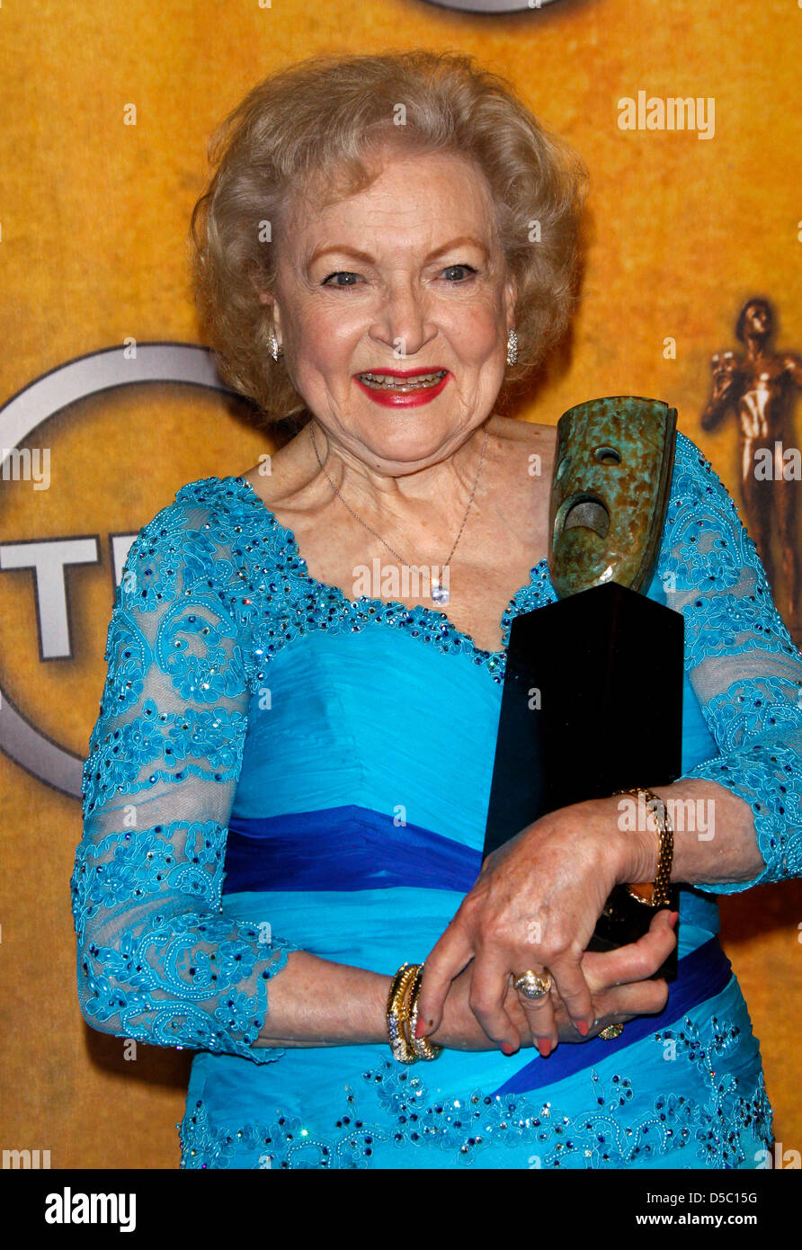 US actress Betty White poses with her Life Achievement Award at the ...