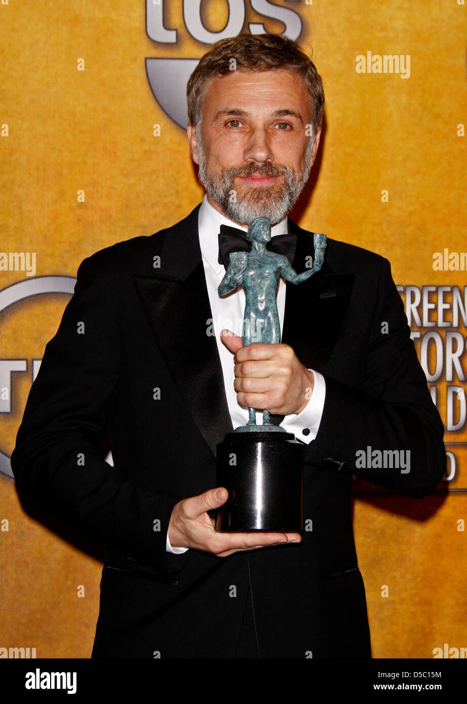 Austrian actor Christoph Waltz poses with the award for Outstanding ...