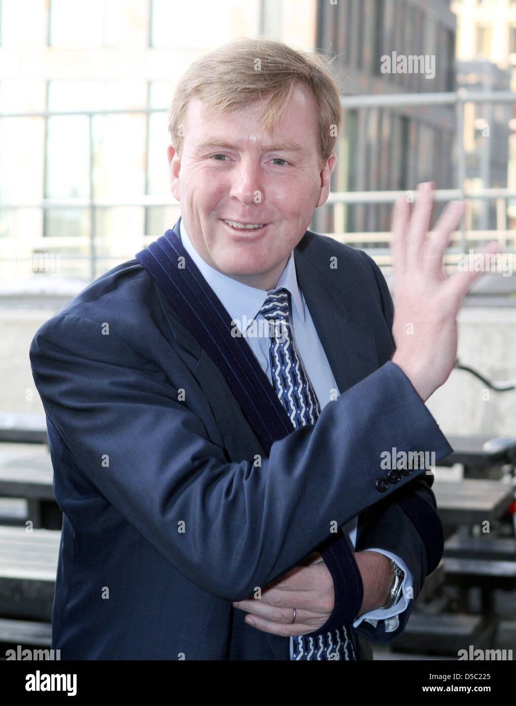 Dutch Crown Prince Willem-Alexander, who wears an arm sling because he ...