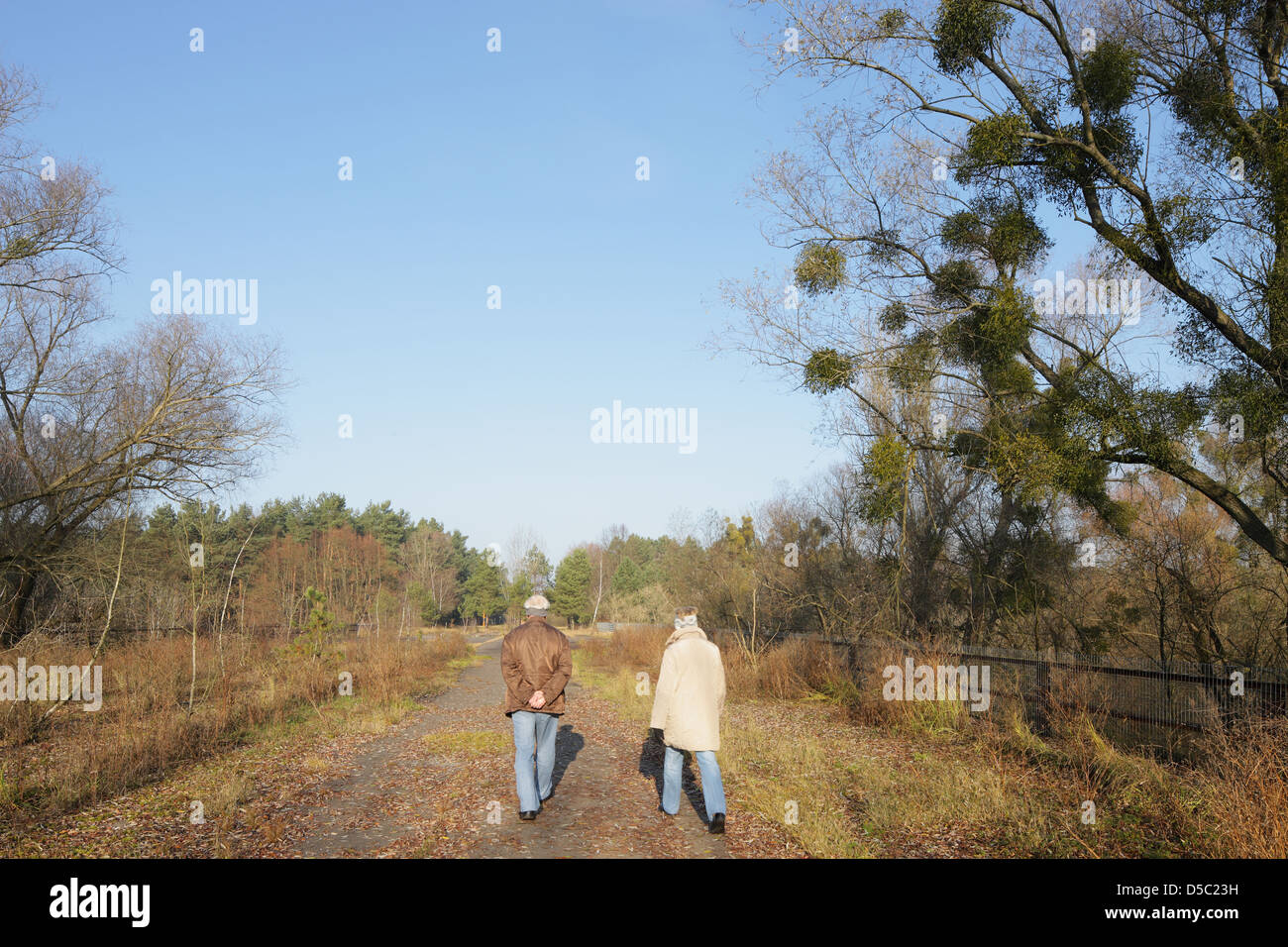 Berlin, Germany, walkers on the area of the former border crossing ...