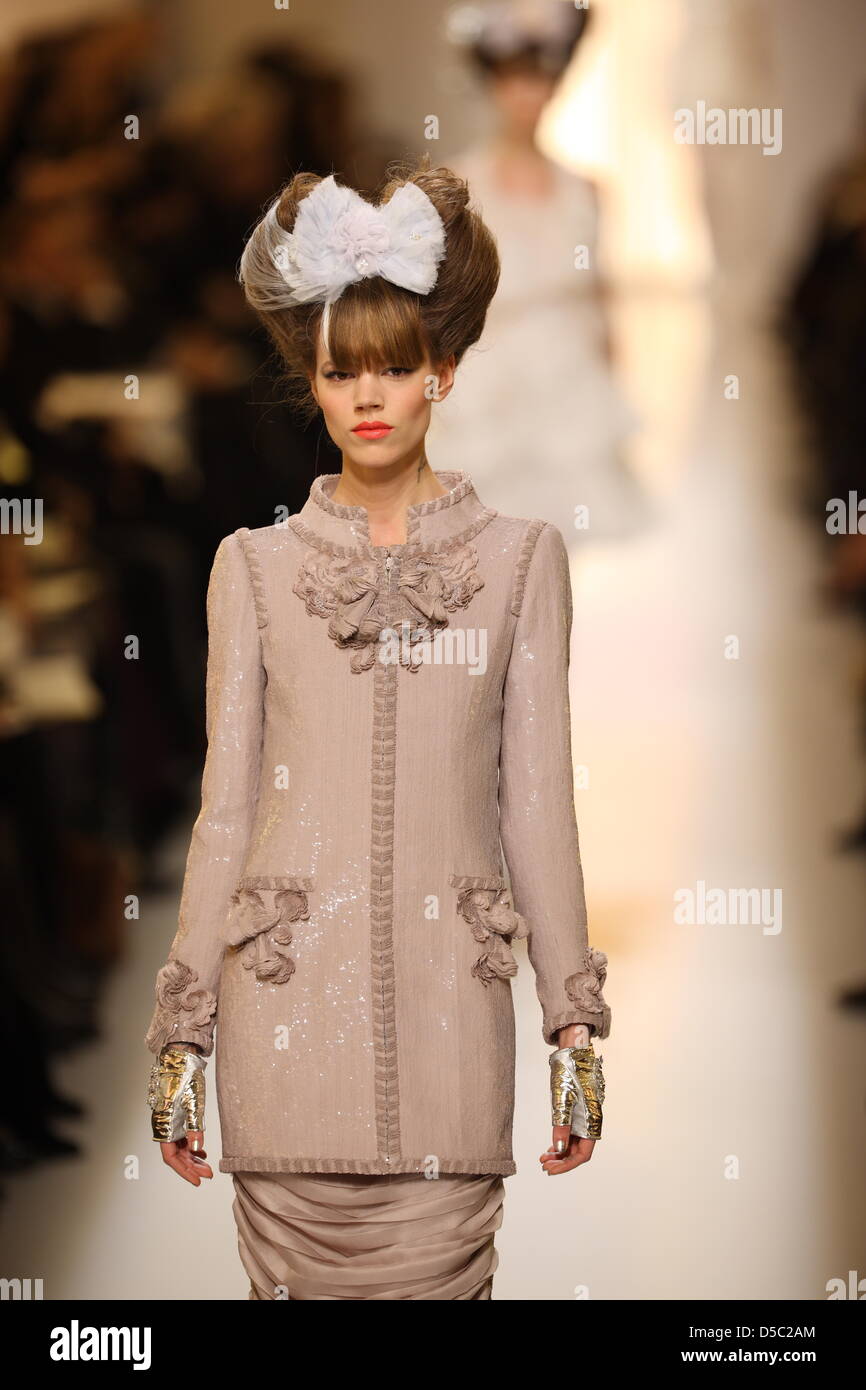 A model wears a creation as part of Chanel's Haute-Couture fashion ...