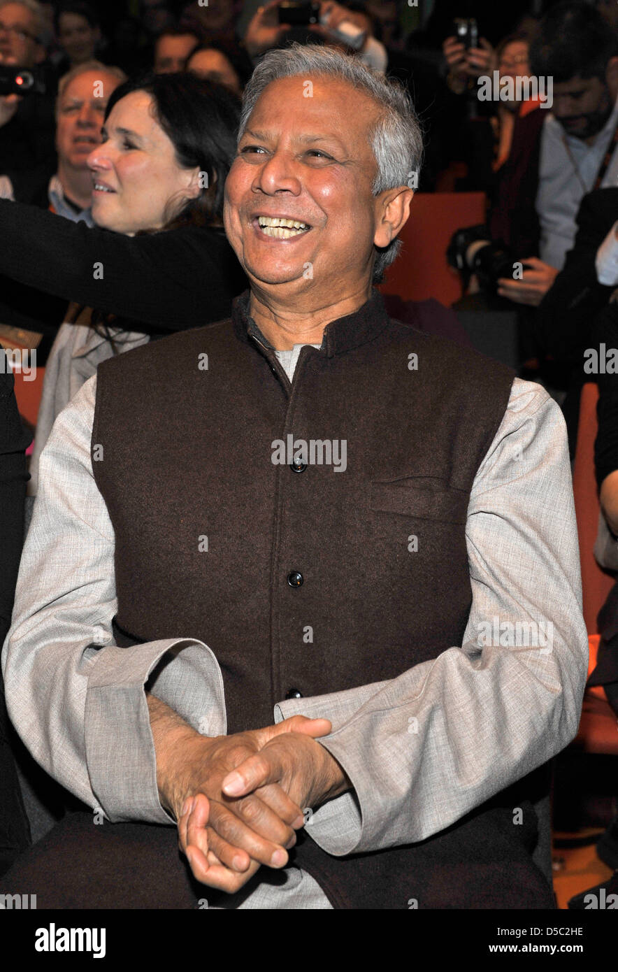 Nobel Peace Prize Laureate Muhammad Yunus poses at the innovation fair ...
