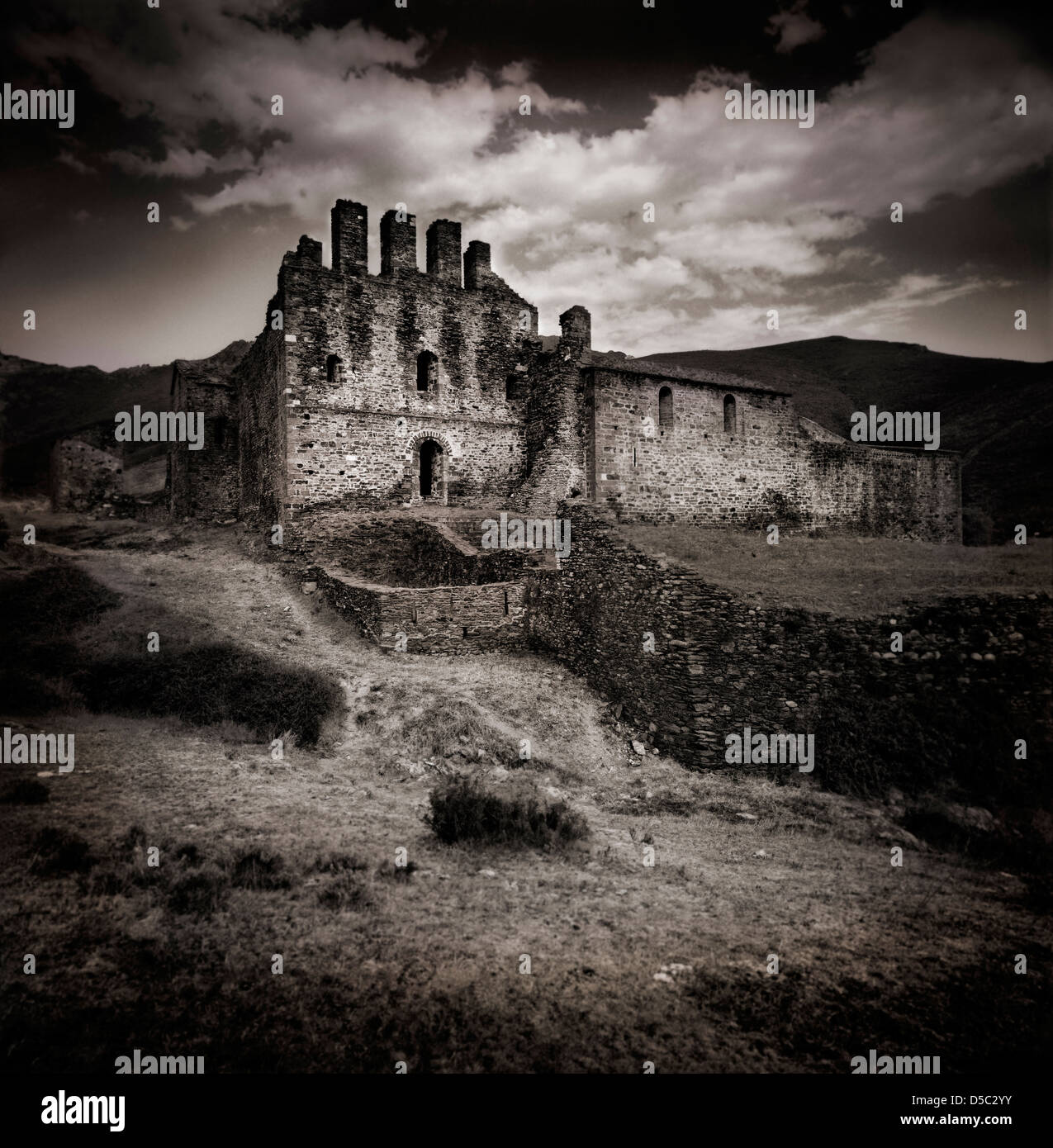 Middle age castle ruins in dark environment Stock Photo - Alamy