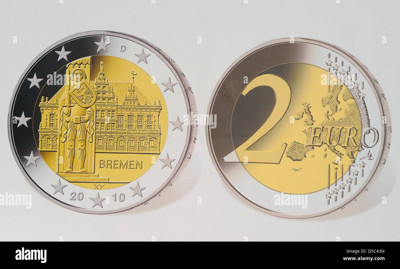 Front and back of a new two euro coin with Bremen motif in Berlin ...