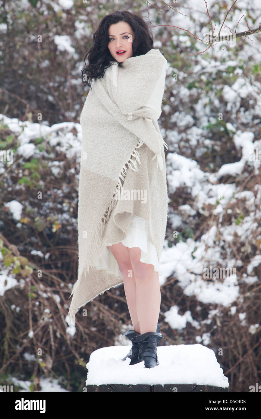 woman shivering with a blanket in the country Stock Photo - Alamy