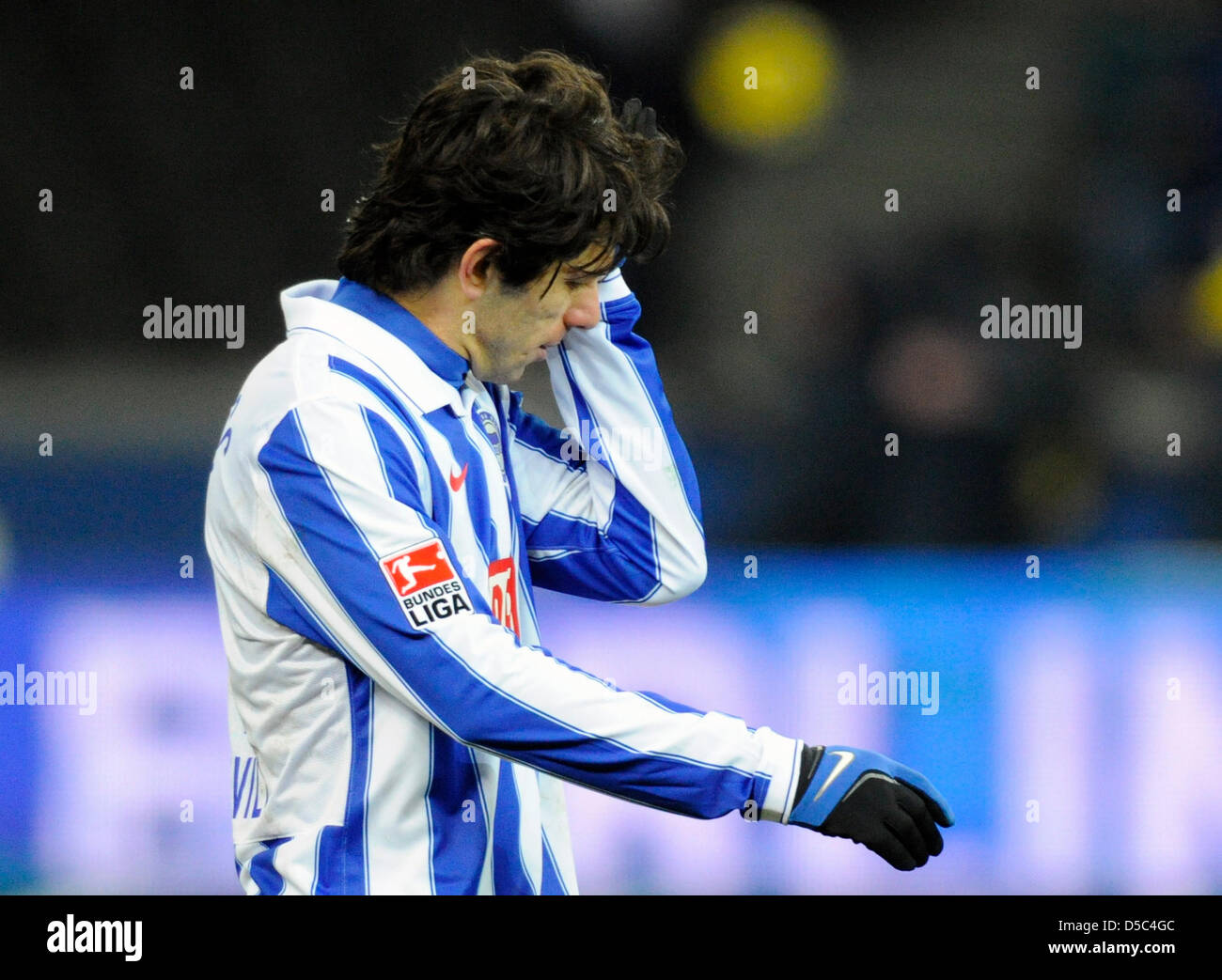 Berlin's Levan Kobiashvili leaves the pitch after the German Bundesliga ...
