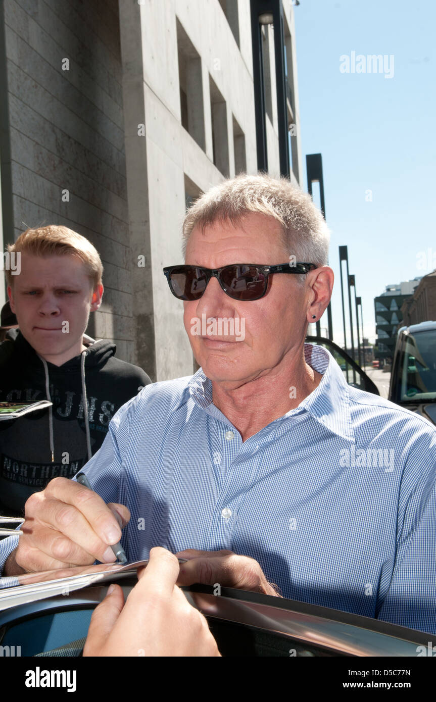 Harrison Ford signing autographs outside SAT.1 TV studios whilst ...