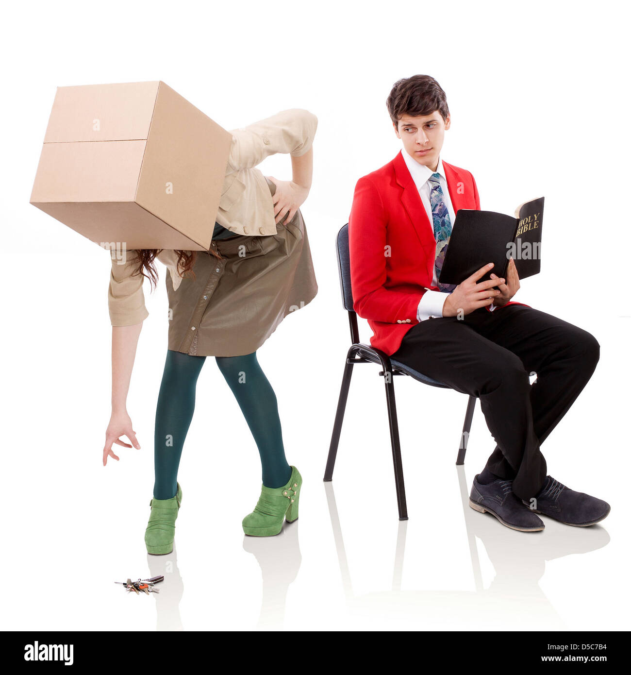 Man red box looking Cut Out Stock Images & Pictures - Alamy