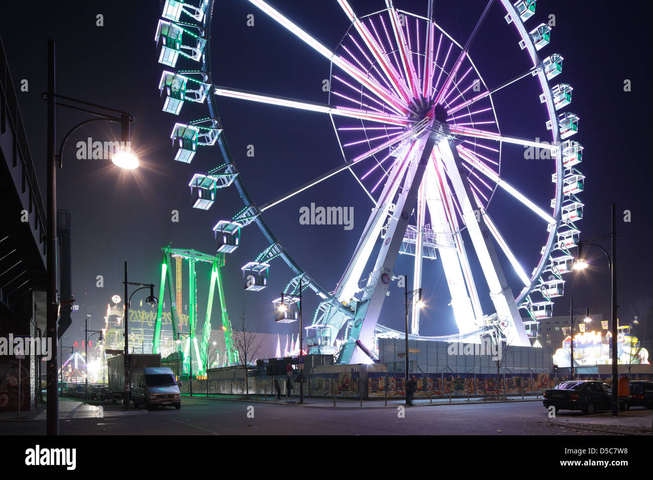 Berlin, Germany, illuminated Ferris wheel at a carnival in the ...