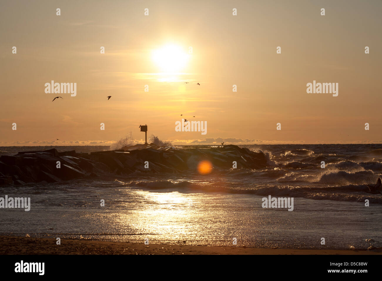 Sunset over Lake Michigan, New Buffalo beach, Michigan, USA Stock Photo ...