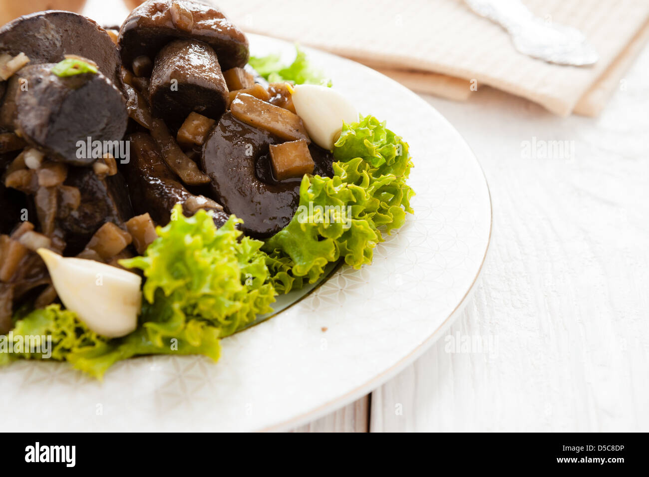 Brown cap boletus and grilled vegetables, cooked mushrooms Stock Photo ...