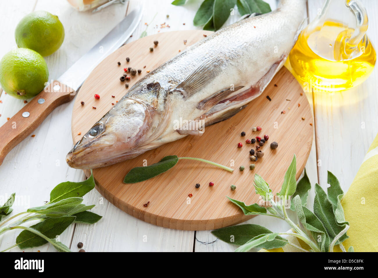process of preparing raw fish, walleye closeup Stock Photo - Alamy