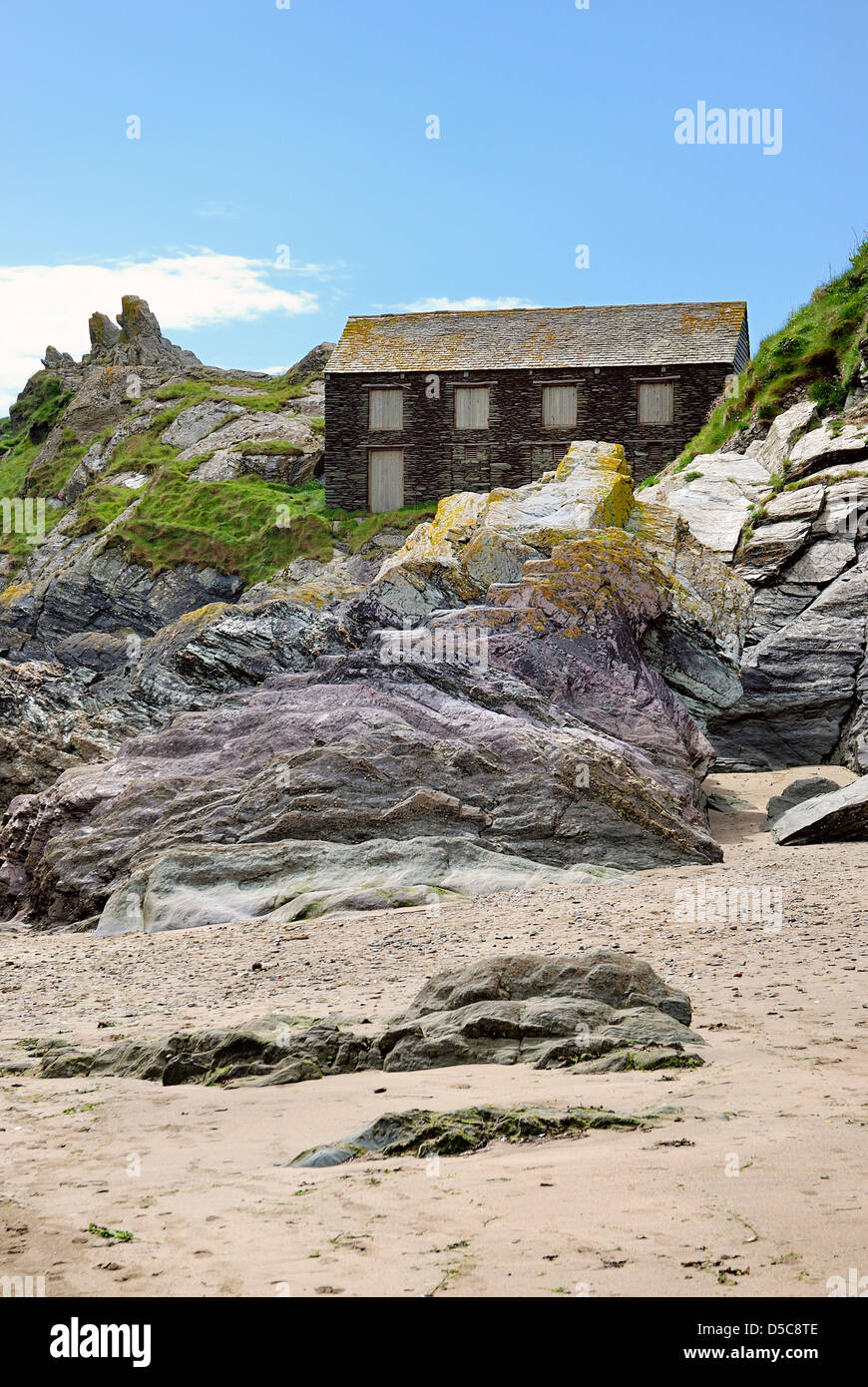 The Net Loft Peak Rock Polperro Cornwall england uk Stock Photo - Alamy