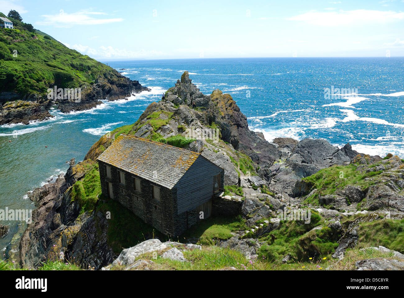 The Net Loft Peak Rock Polperro Cornwall england uk Stock Photo - Alamy