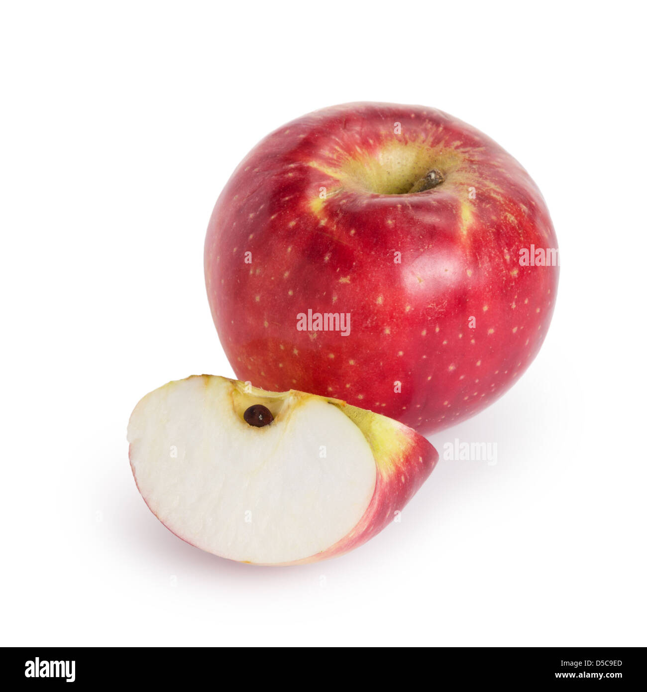 single red apple with lobule, isolated on white background Stock Photo ...