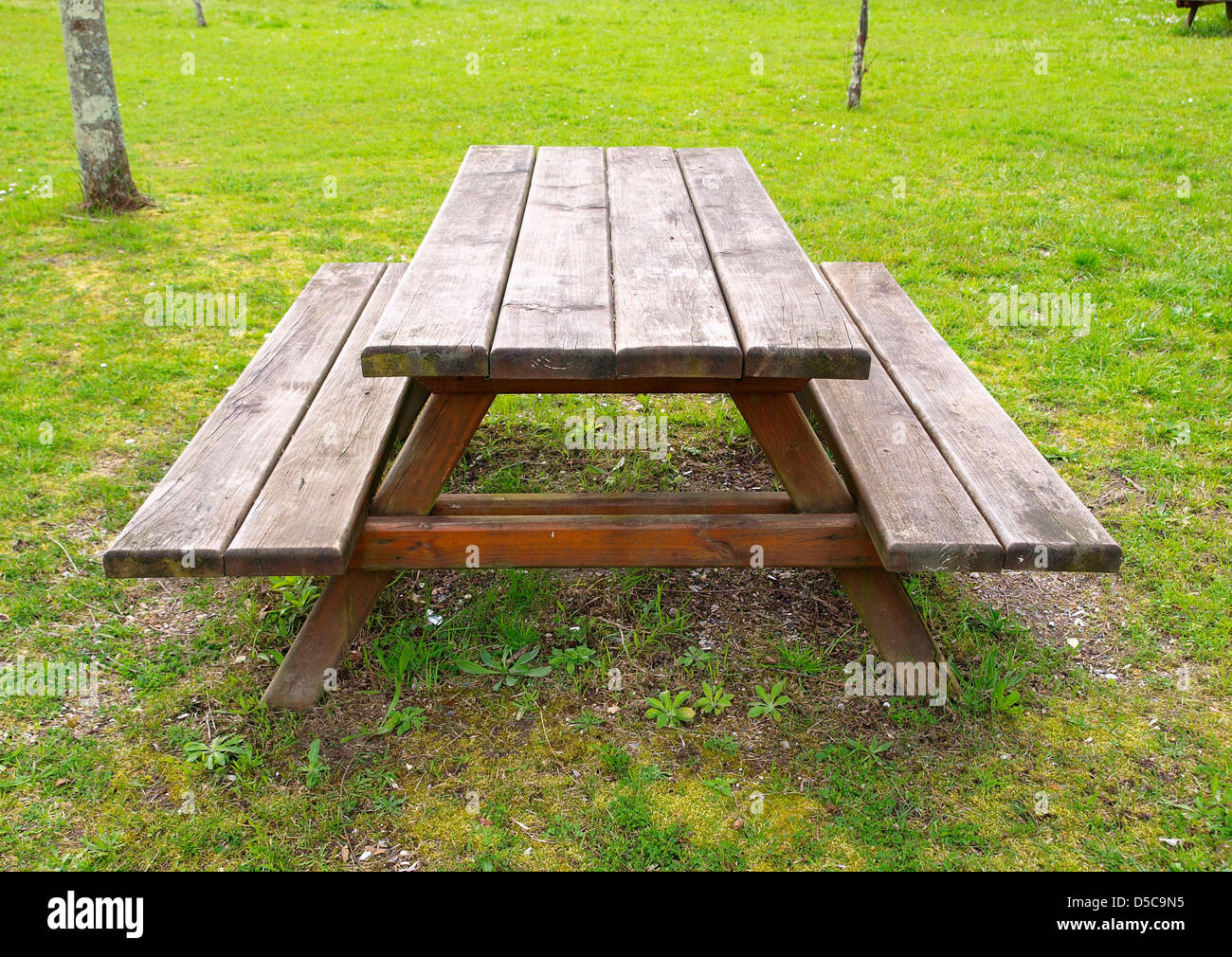 Table and benchs in a park. An outdoor scene Stock Photo - Alamy