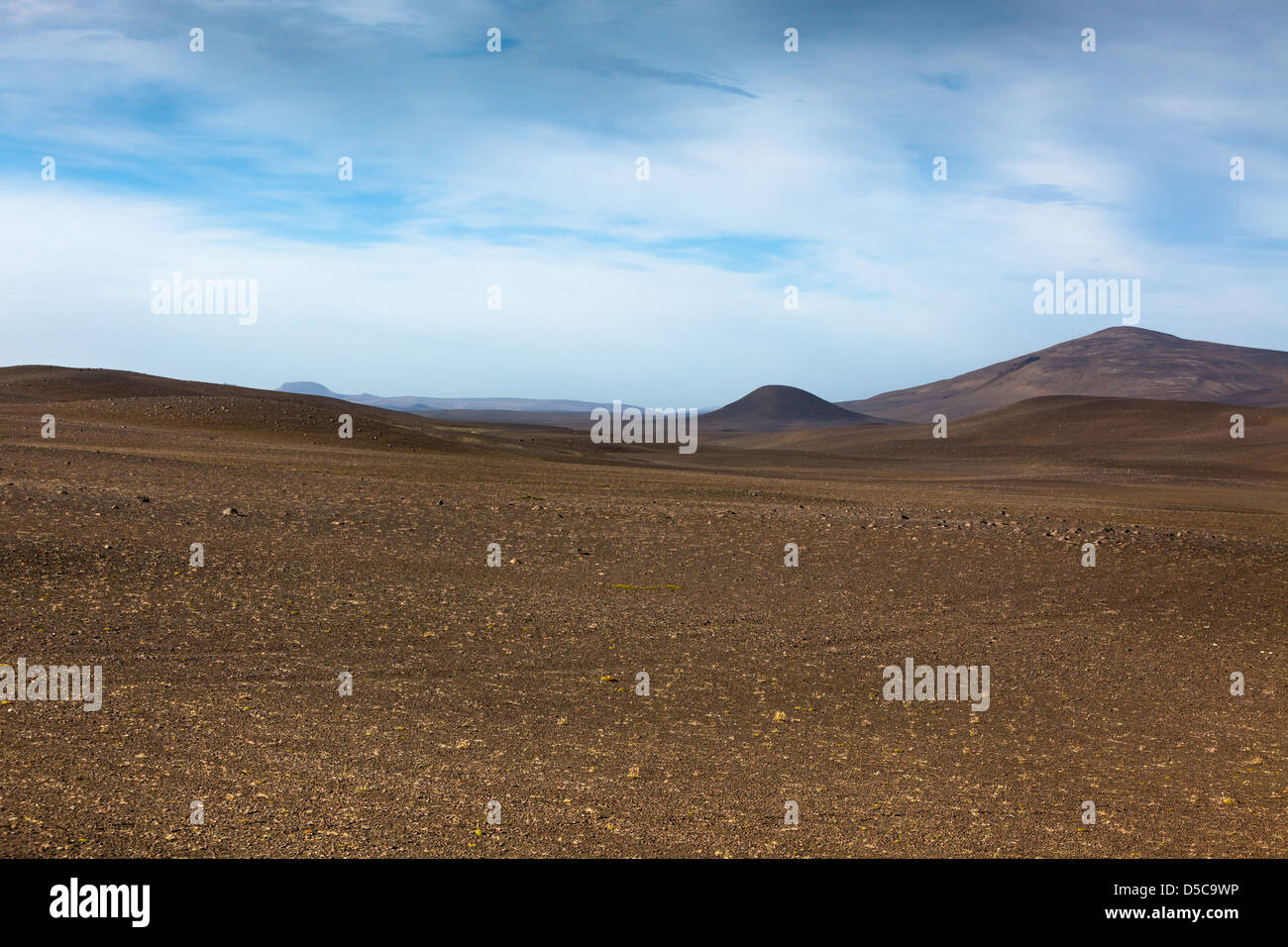 Dry Gravel field landscape under a blue summer sky. Highlands of ...