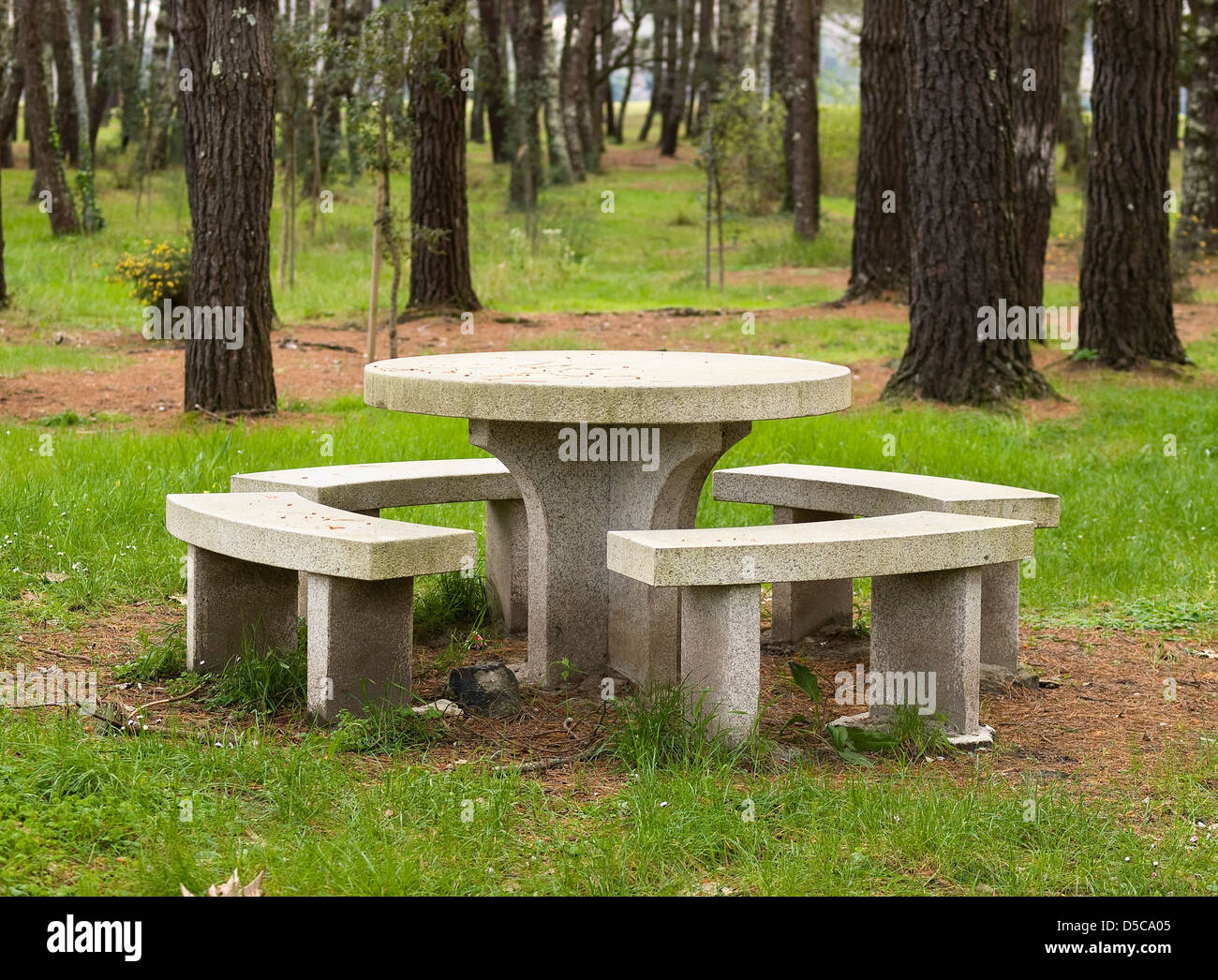 Table and benchs in a park. An outdoor scene Stock Photo - Alamy