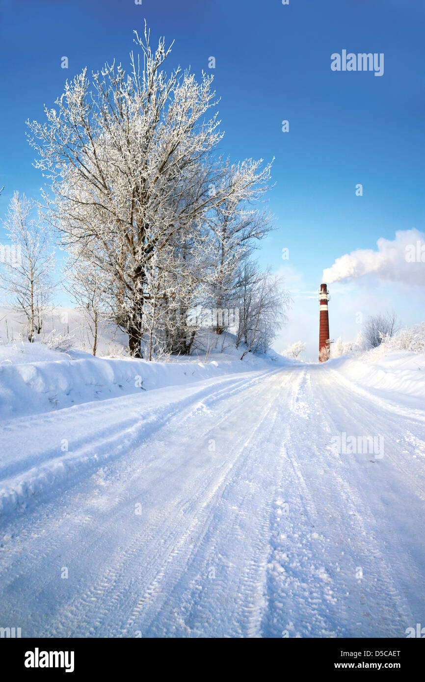 winter day and industrial air pollution Stock Photo - Alamy