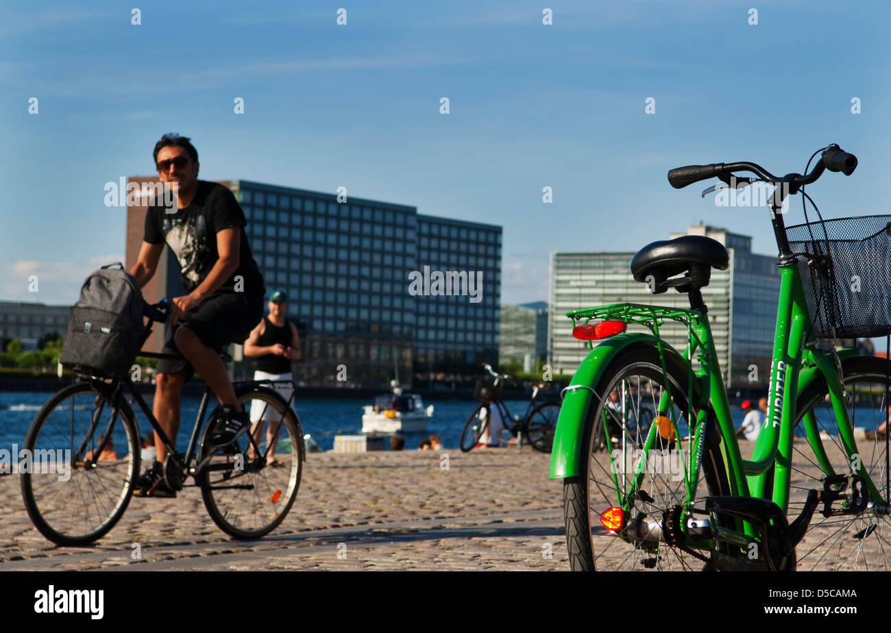 Bicycles on Islands Brygge in Copenhagen, capital of Denmark Stock ...