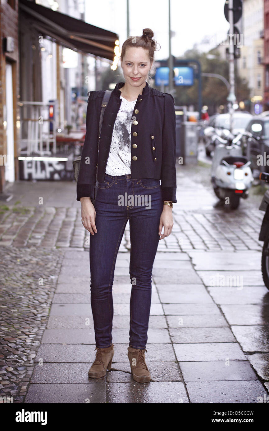 Michelle posing for a Street Style photograph in the streets of Berlin ...