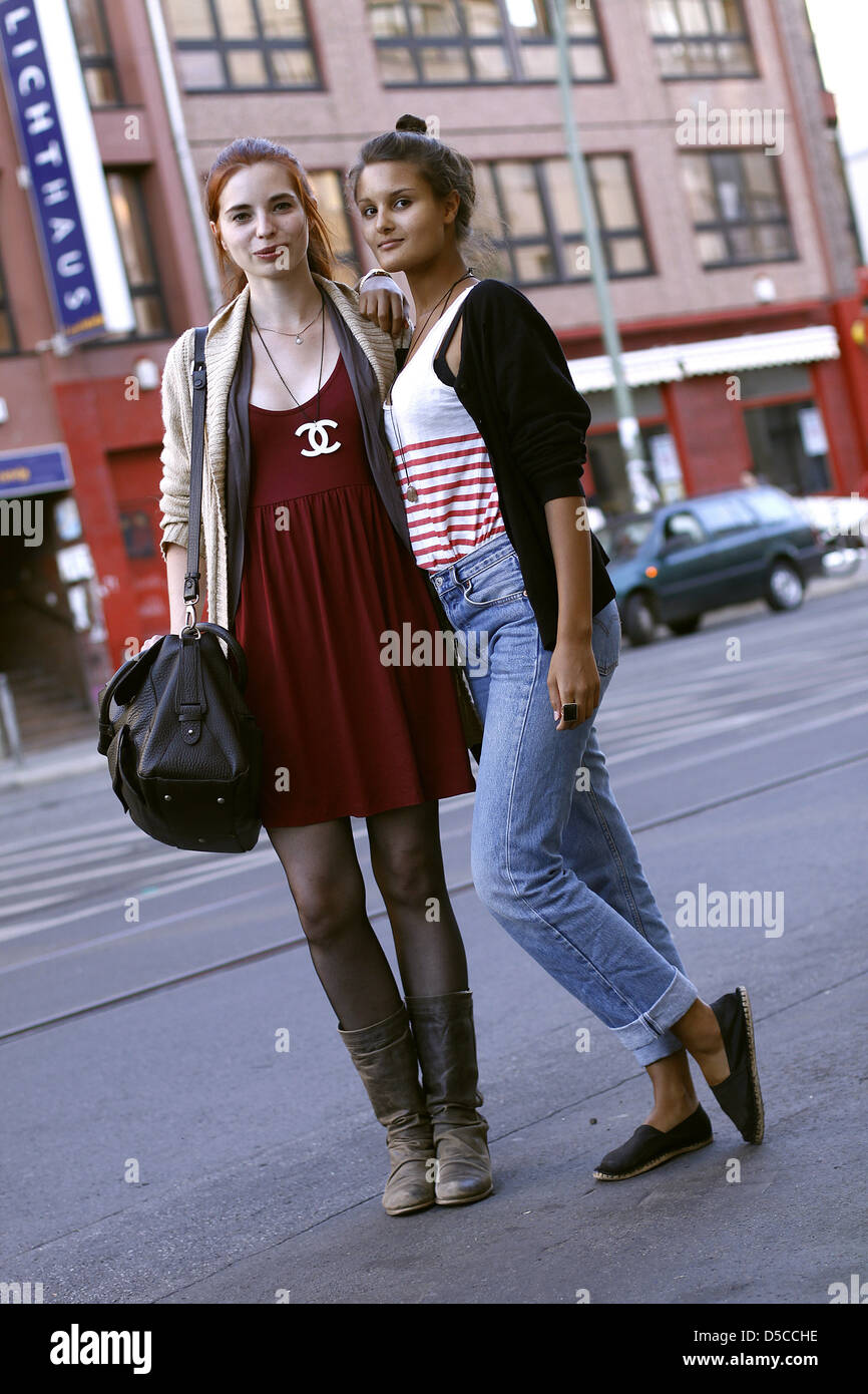 Models posing for a Street Style photograph in the streets of Berlin ...