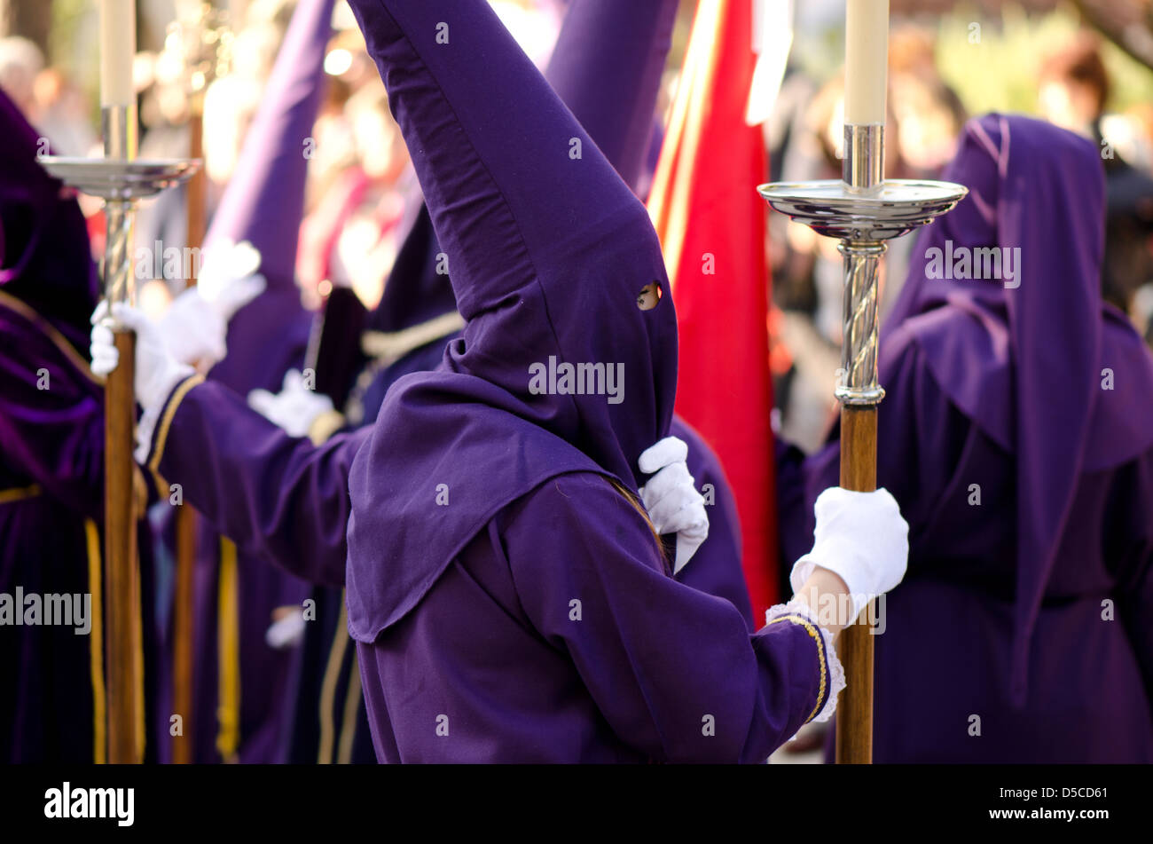 Nazarenos waiting to start a procession during Holy week, semana santa ...