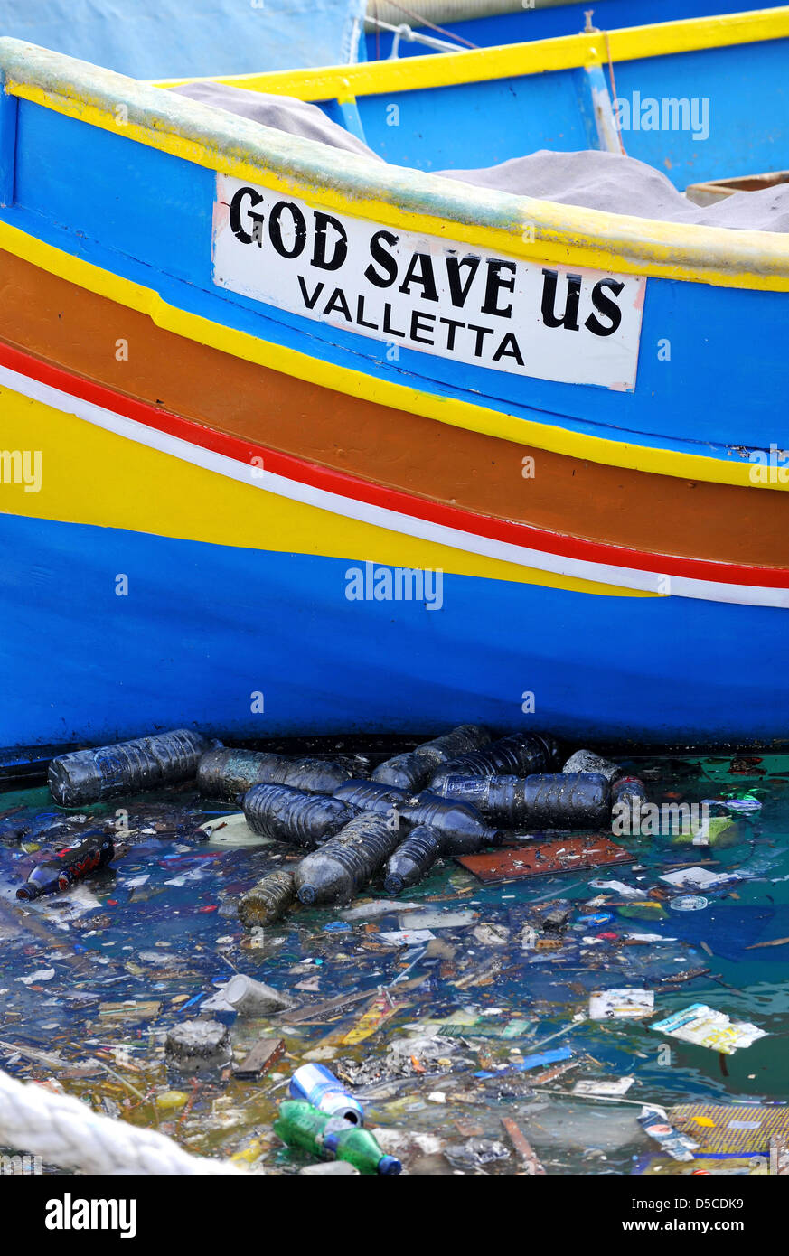 Pollution in harbour at Marsaxlokk, Malta Stock Photo - Alamy