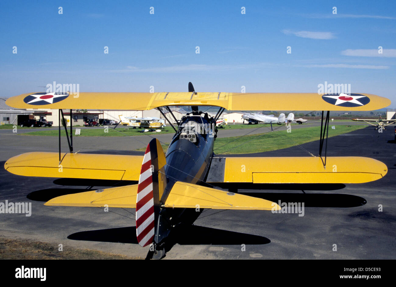vintage biplane outside hangars in Sonoma County private airport Stock ...
