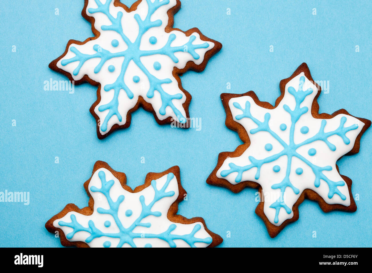 Gingerbread cookies decorated with light blue and white Stock Photo - Alamy