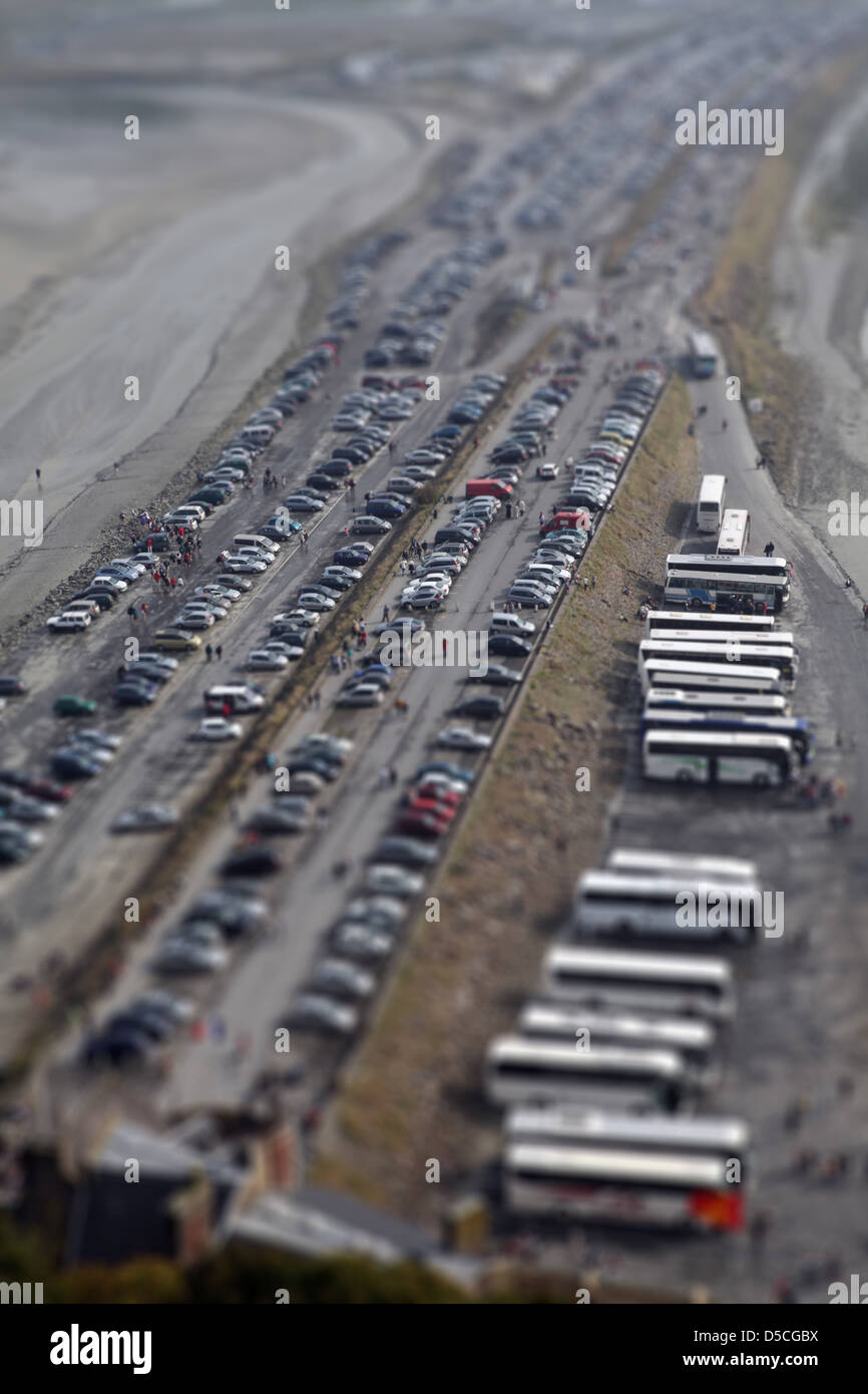 Overcrowded car park and sandy bay - Mont Saint Michel - Normandy ...