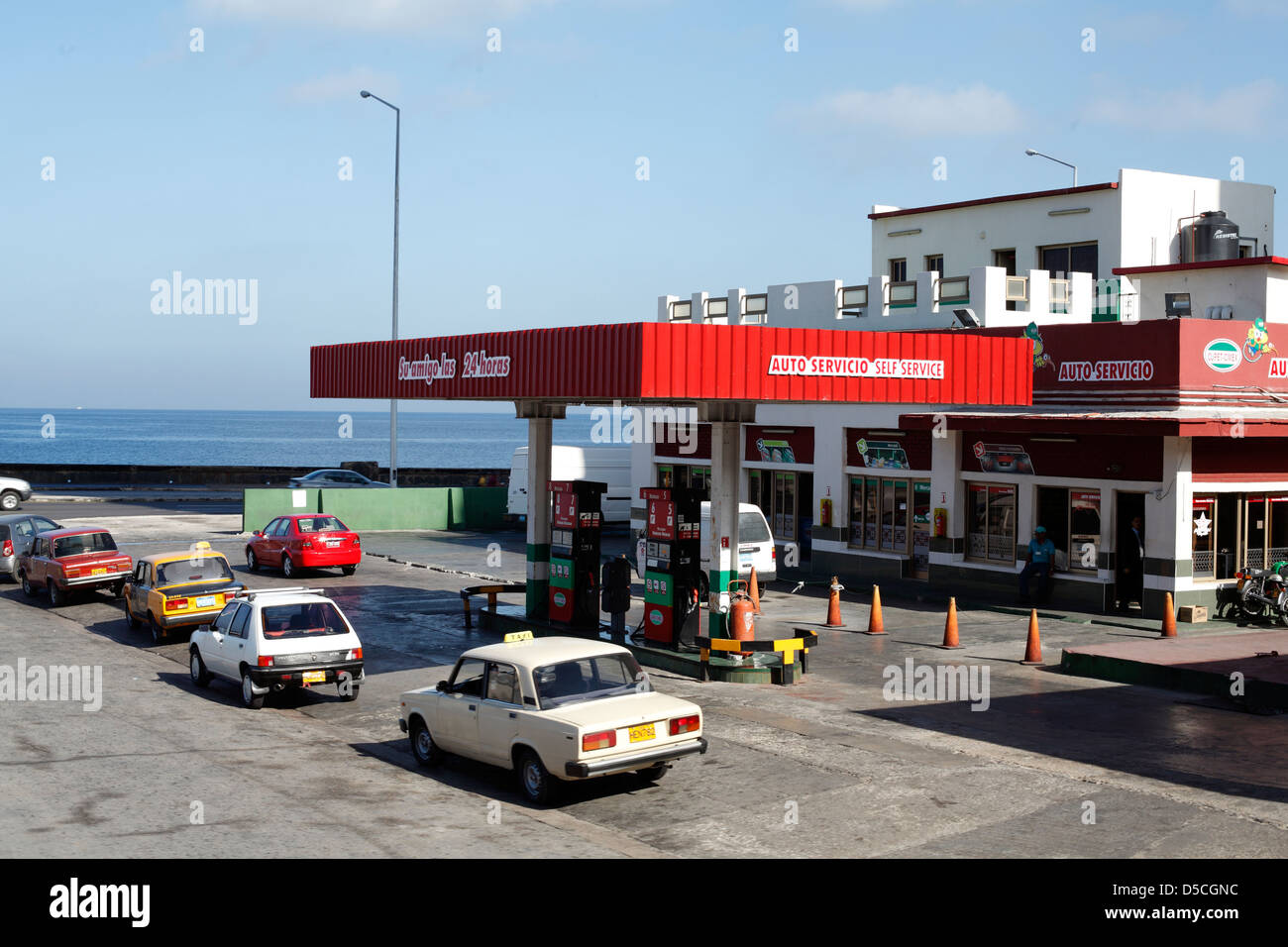 A Cuban Gas Petrol Station In Havana Overlooking The Malacon Promenade ...
