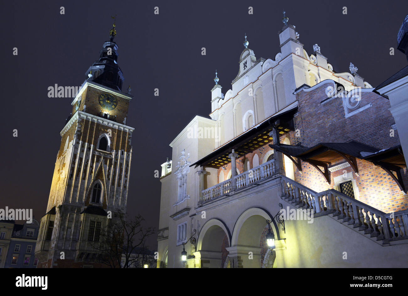 Town Hall Tower, left and Cloth Hall, Krakow, Poland Stock Photo - Alamy