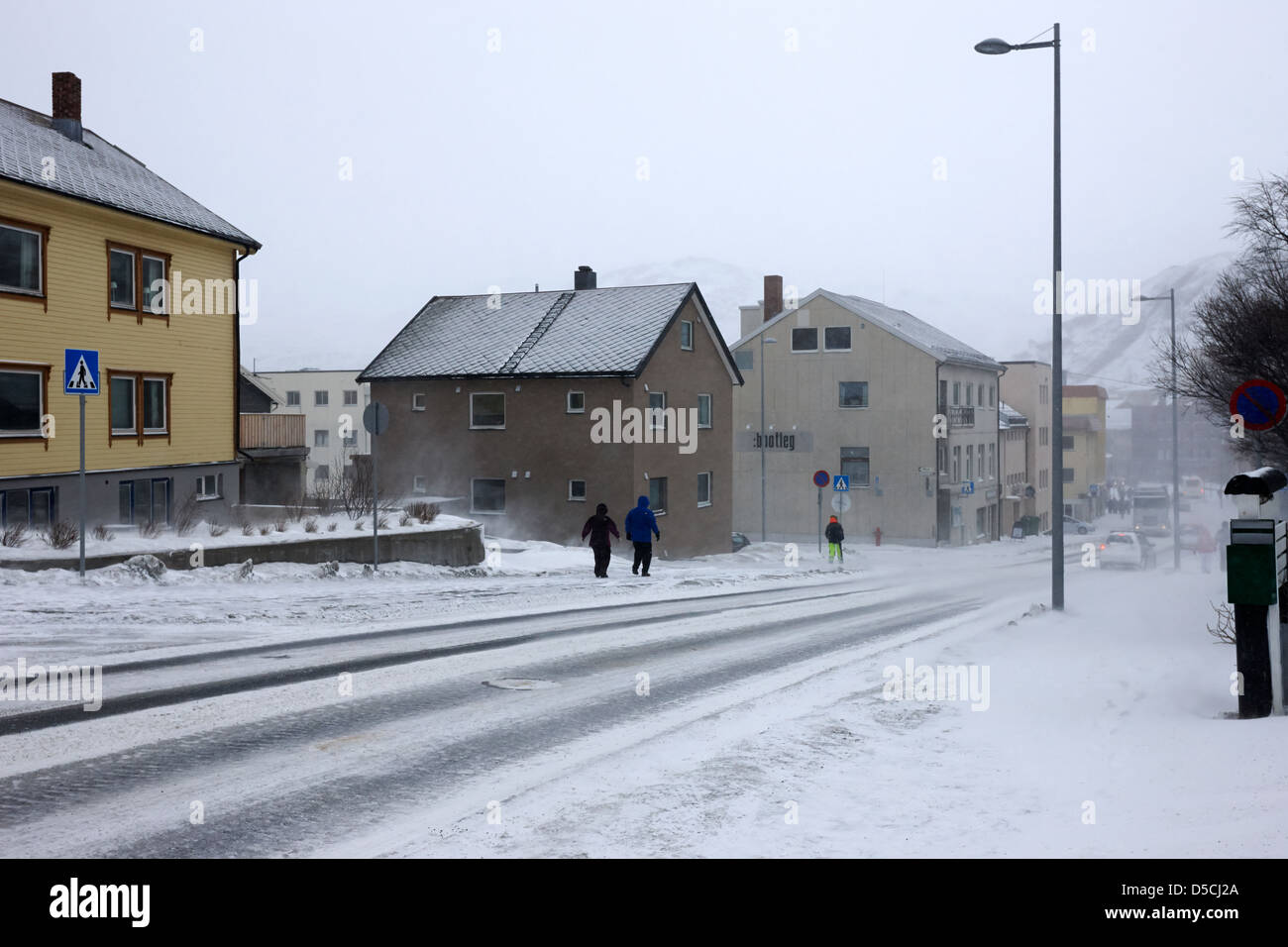 kirkegata main street covered in snow during winter hammerfest finnmark ...