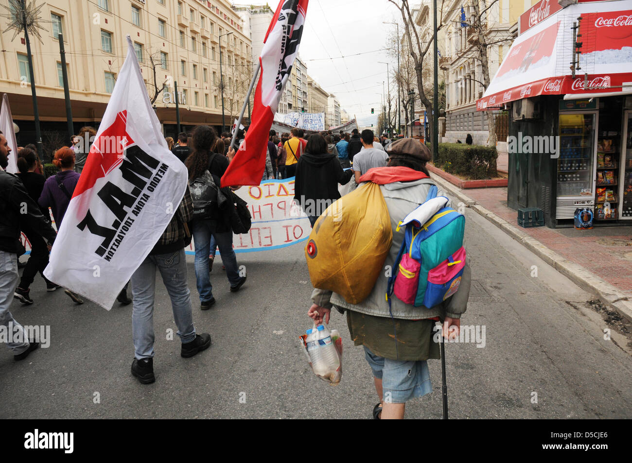 Athens, Greece. 28th March 2013. Greek students of technical colleges ...