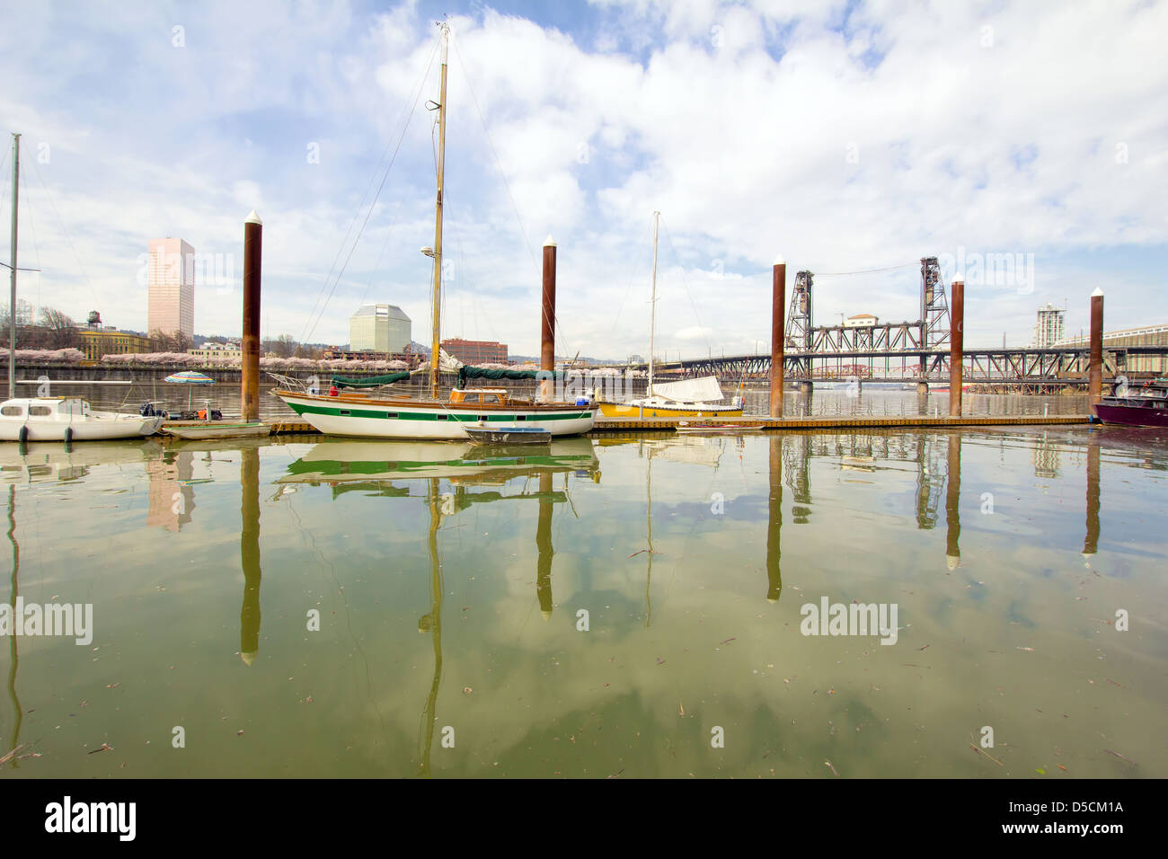 Marina Along Willamette River with Steel Bridge in Portland Oregon Stock Photo - Alamy