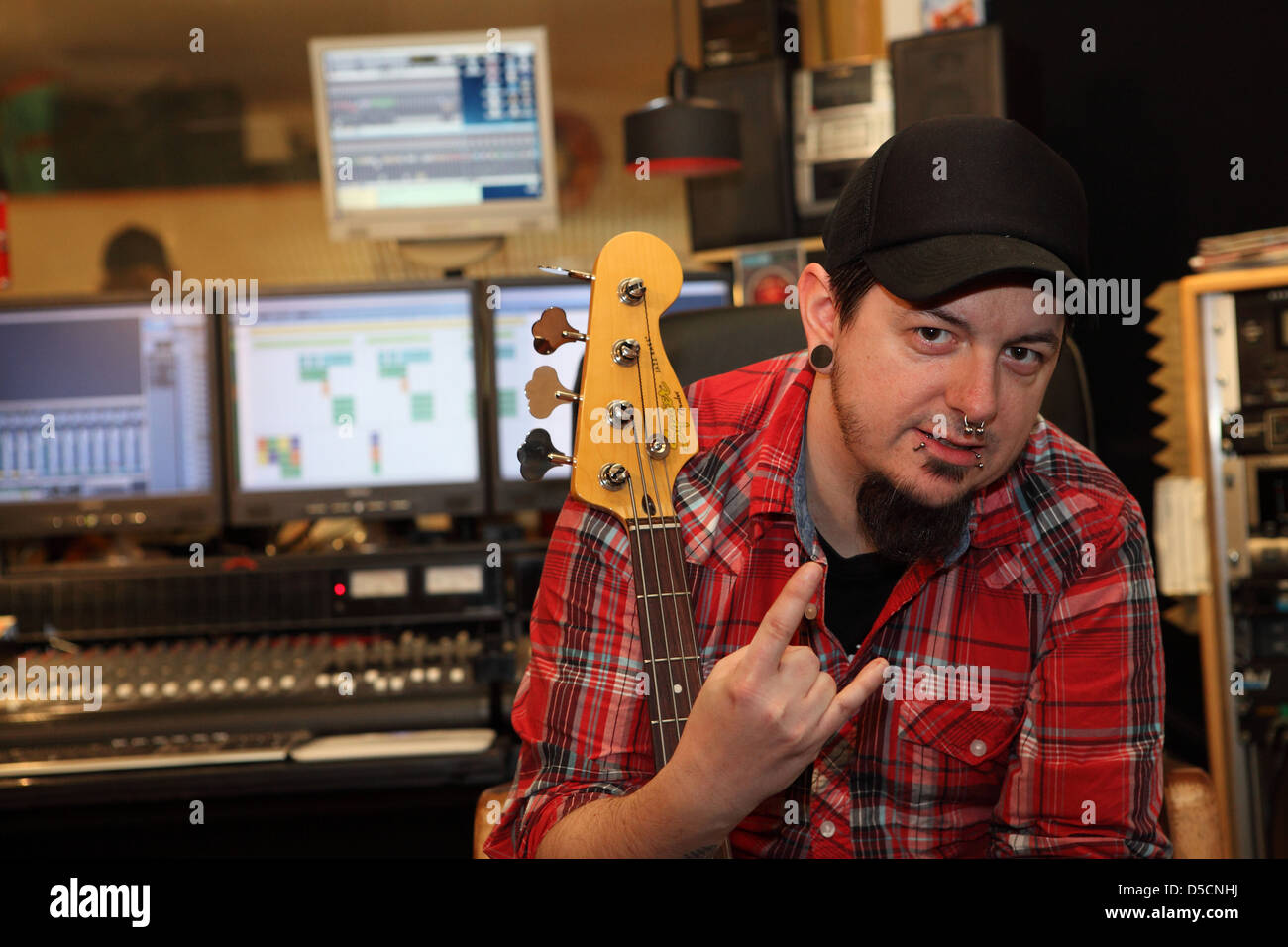 Adam Dera (Ado) of the band 'Betontod' recording the new album called ...