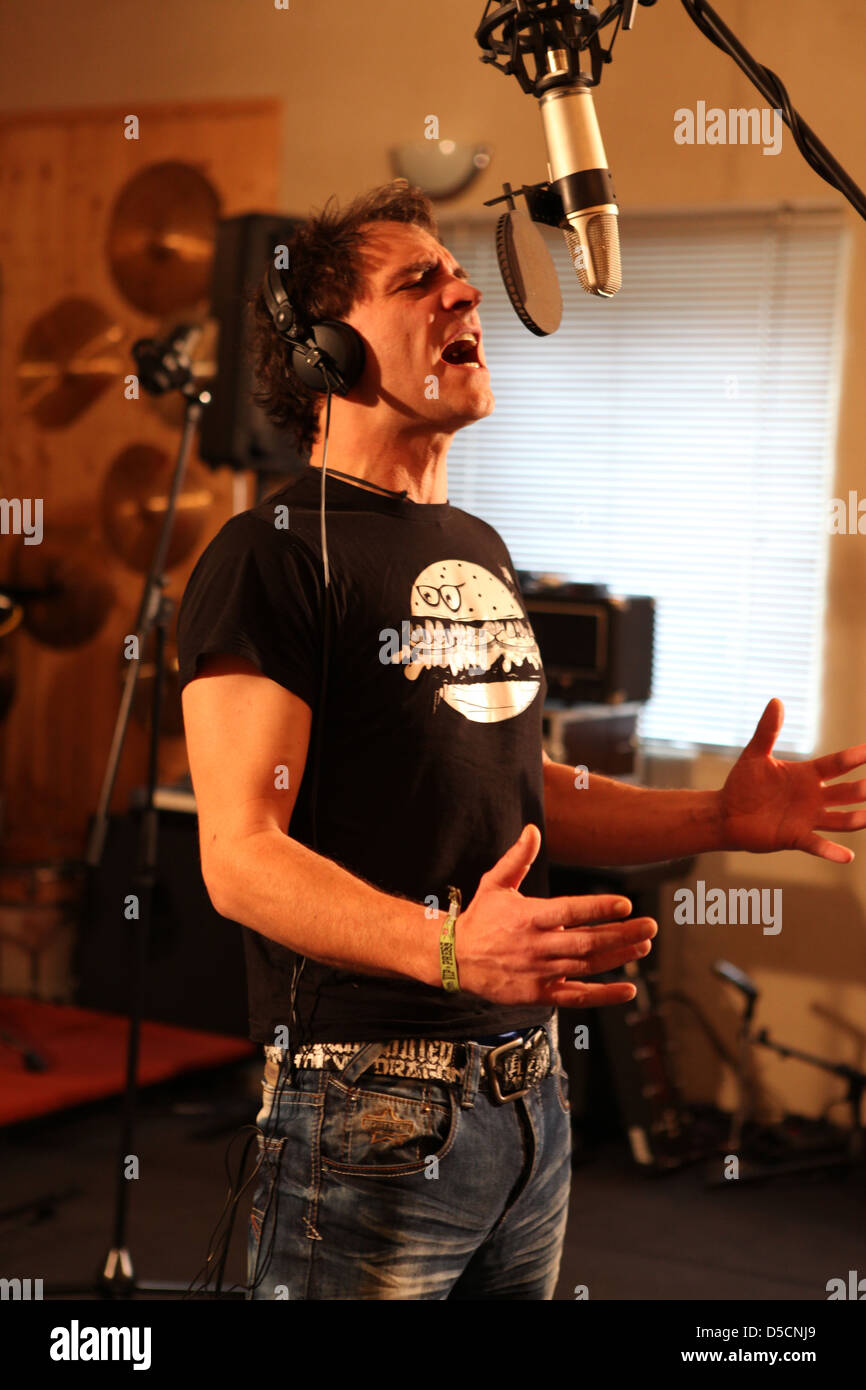 Oliver Meister (Meister) of the band 'Betontod' recording the new album ...
