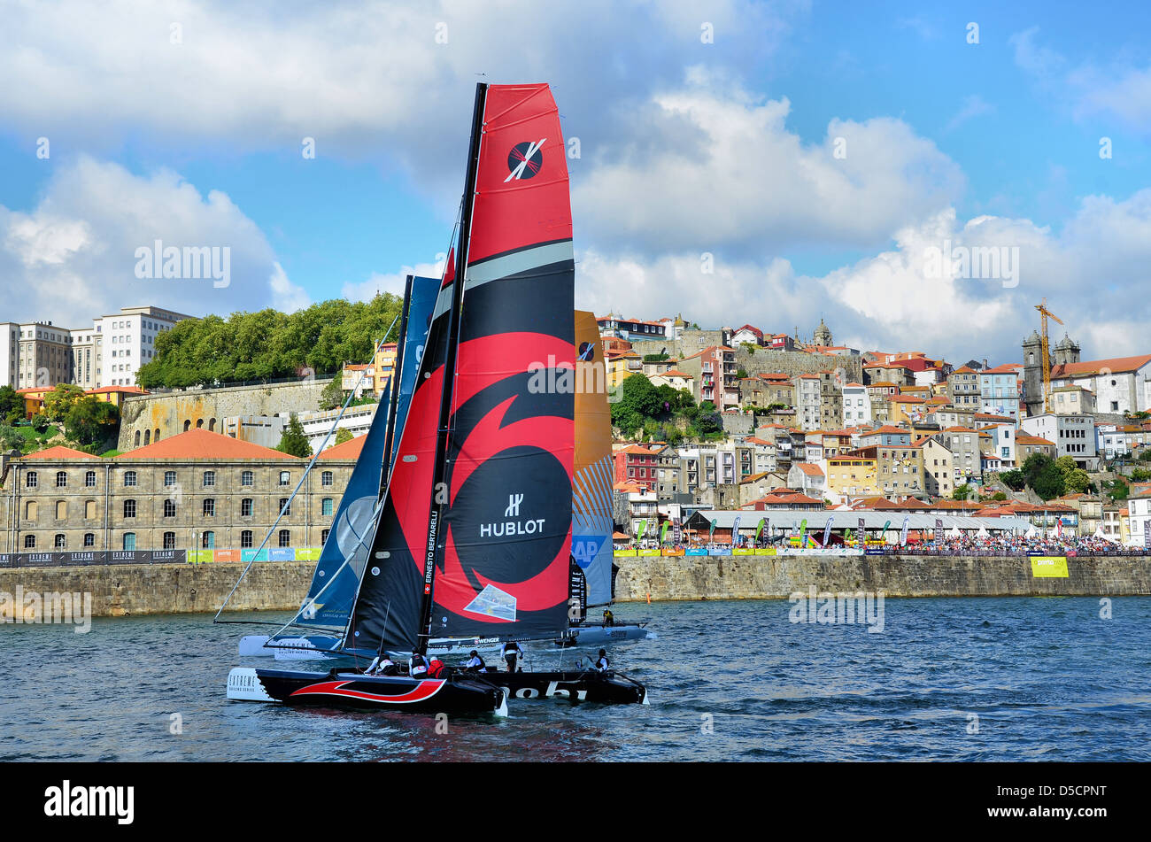 Catamarans sailing on river Douro, near the city of Porto Stock Photo ...