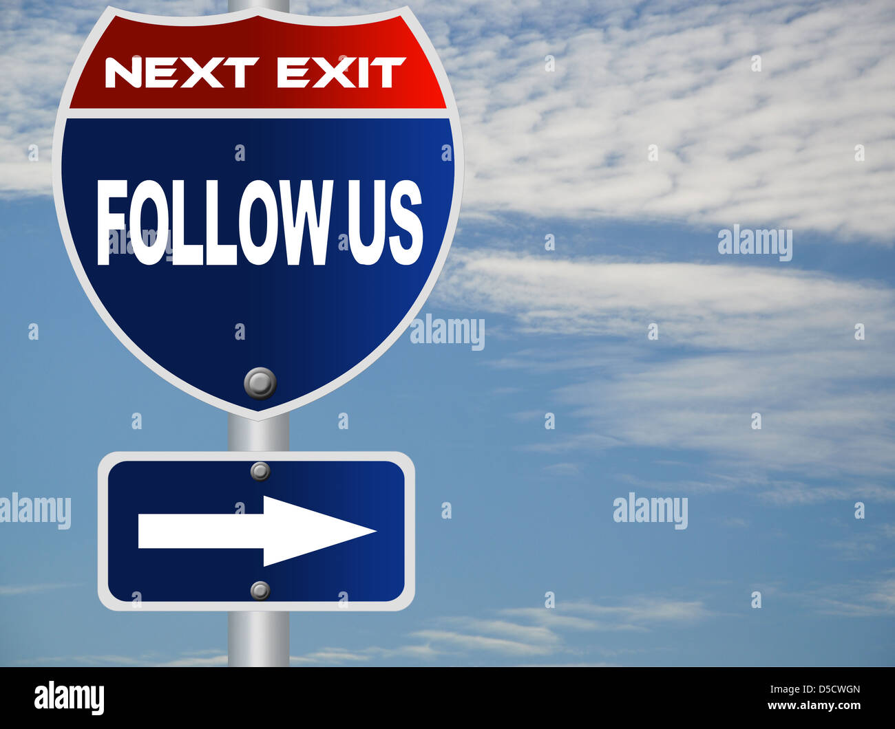 Follow us road sign Stock Photo - Alamy