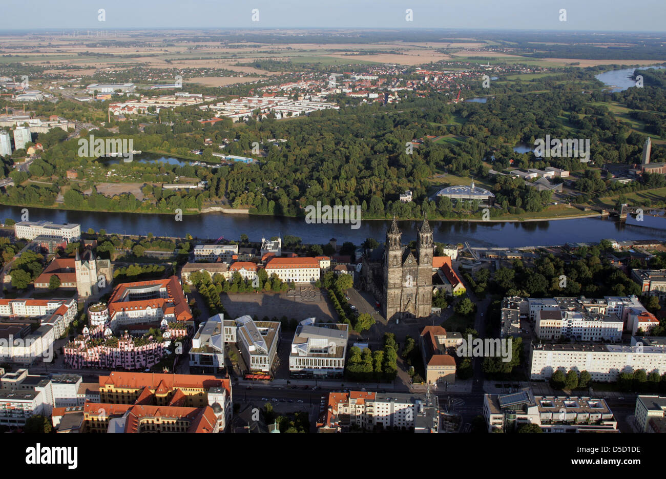 Magdeburg, Germany, aerial photograph with the Cathedral of Magdeburg ...