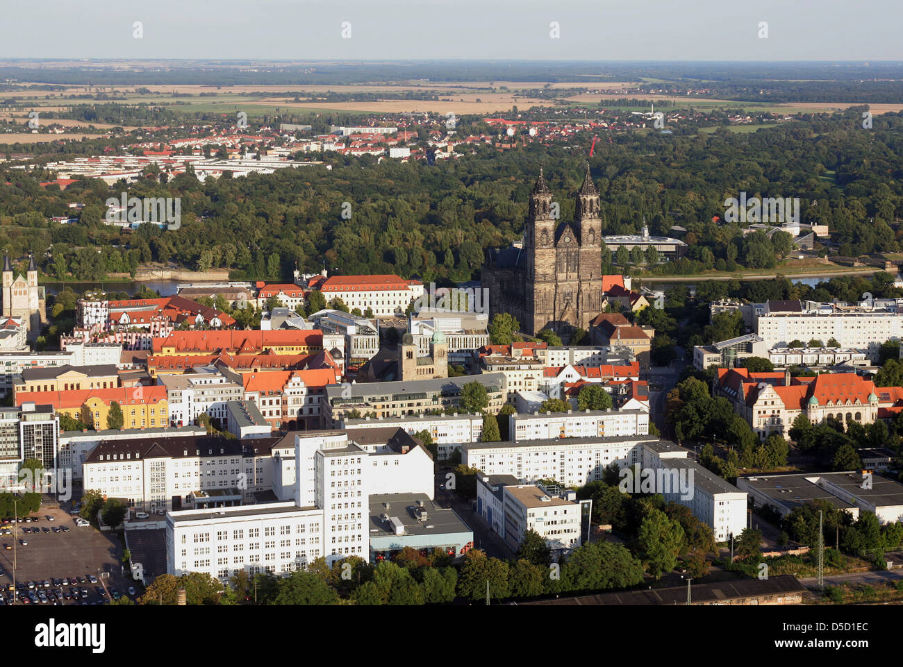 Magdeburg, Germany, aerial photograph with the Magdeburg Cathedral ...