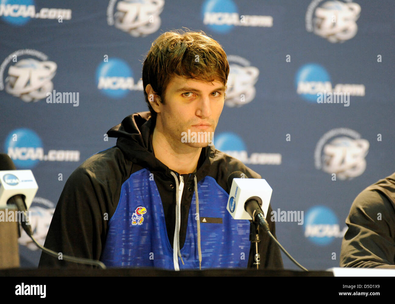 March 28, 2013: Kansas Jayhawks center Jeff Withey #5 in the press ...