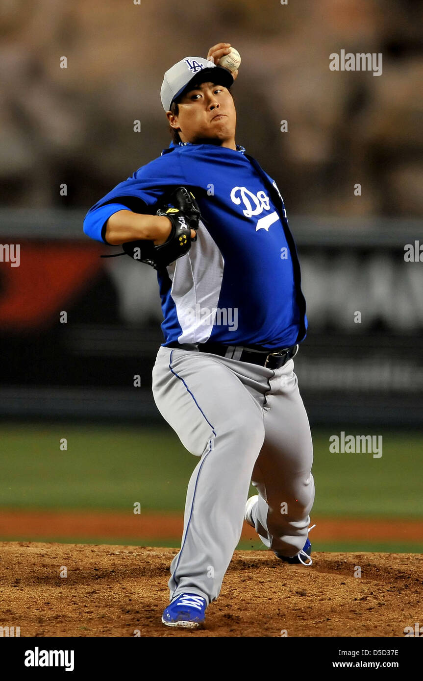 Anaheim, California, USA. 28th March 2013. Los Angeles Dodgers starting ...