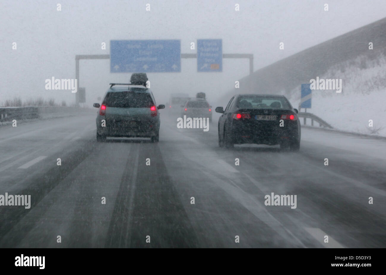 Gera, Germany, view blocked by snow on the A9 towards Berlin Stock ...