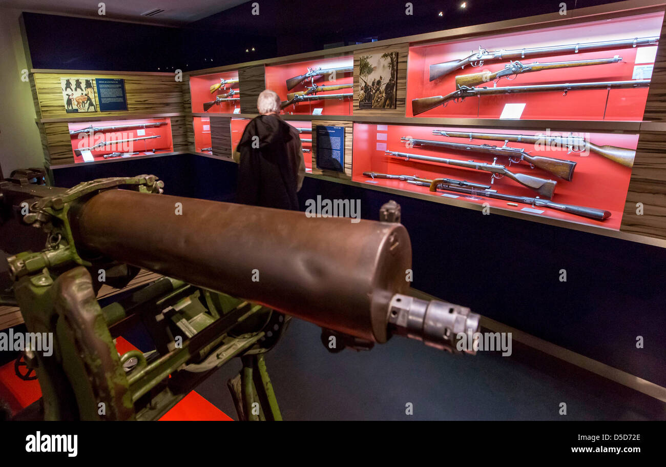 A man looks at the exhibition at the Weapon Museum (Waffenmuseum) in ...